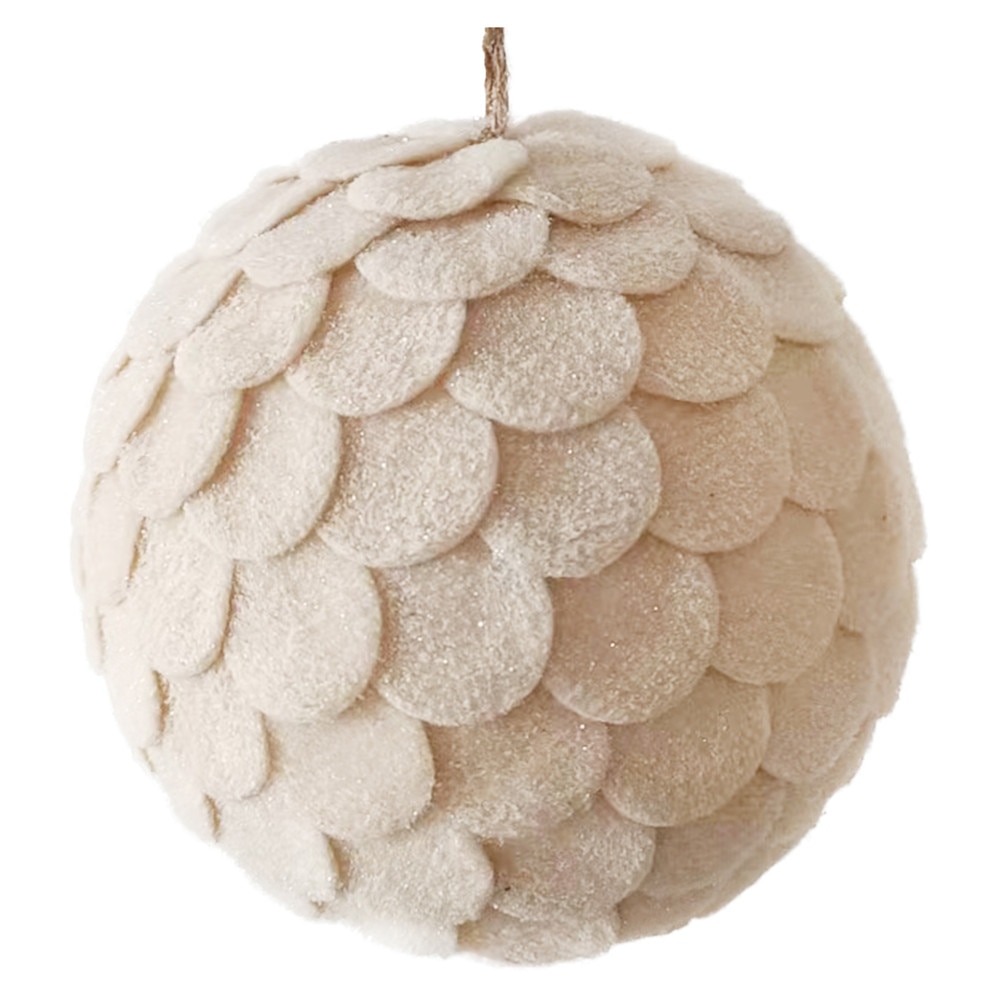 CF COLLECTION BALL FABRIC FELT SCALLOP 6" CREAM FROSTED